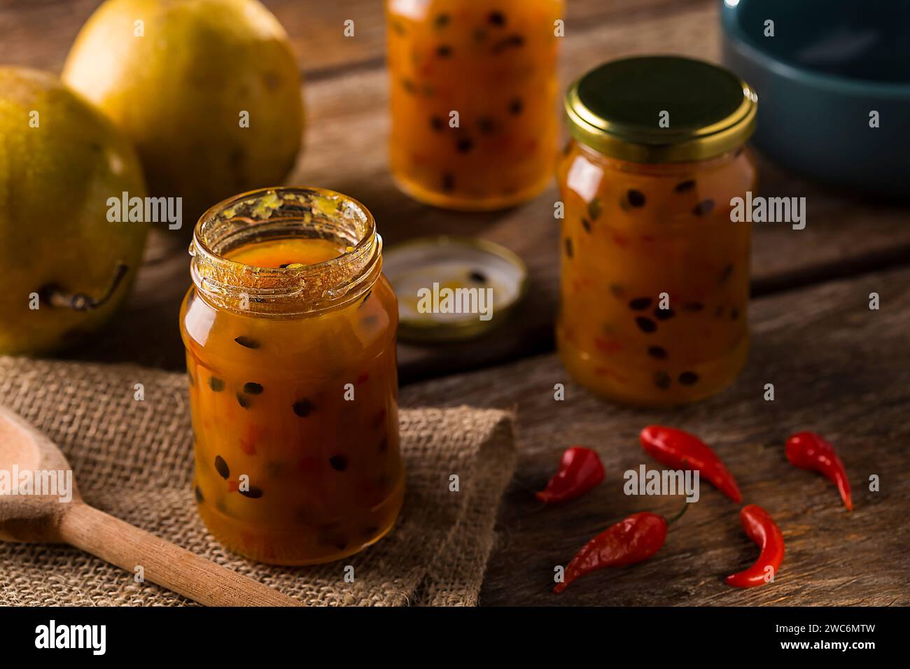 Pepper jam with toast on the table Stock Photo - Alamy