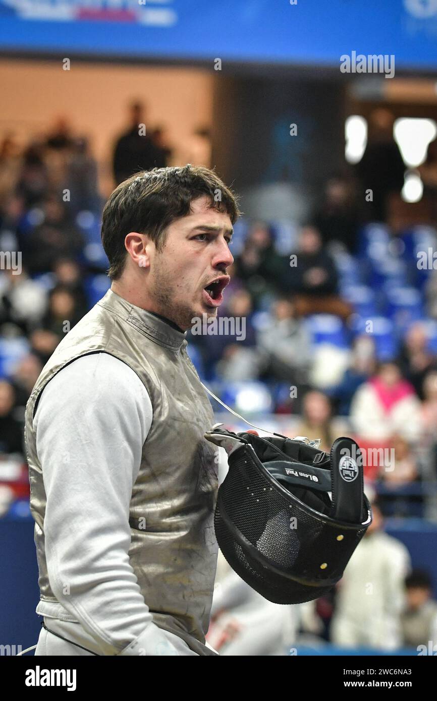 France's foilist MAXIME PAUTY celebrates winning during the quarter ...