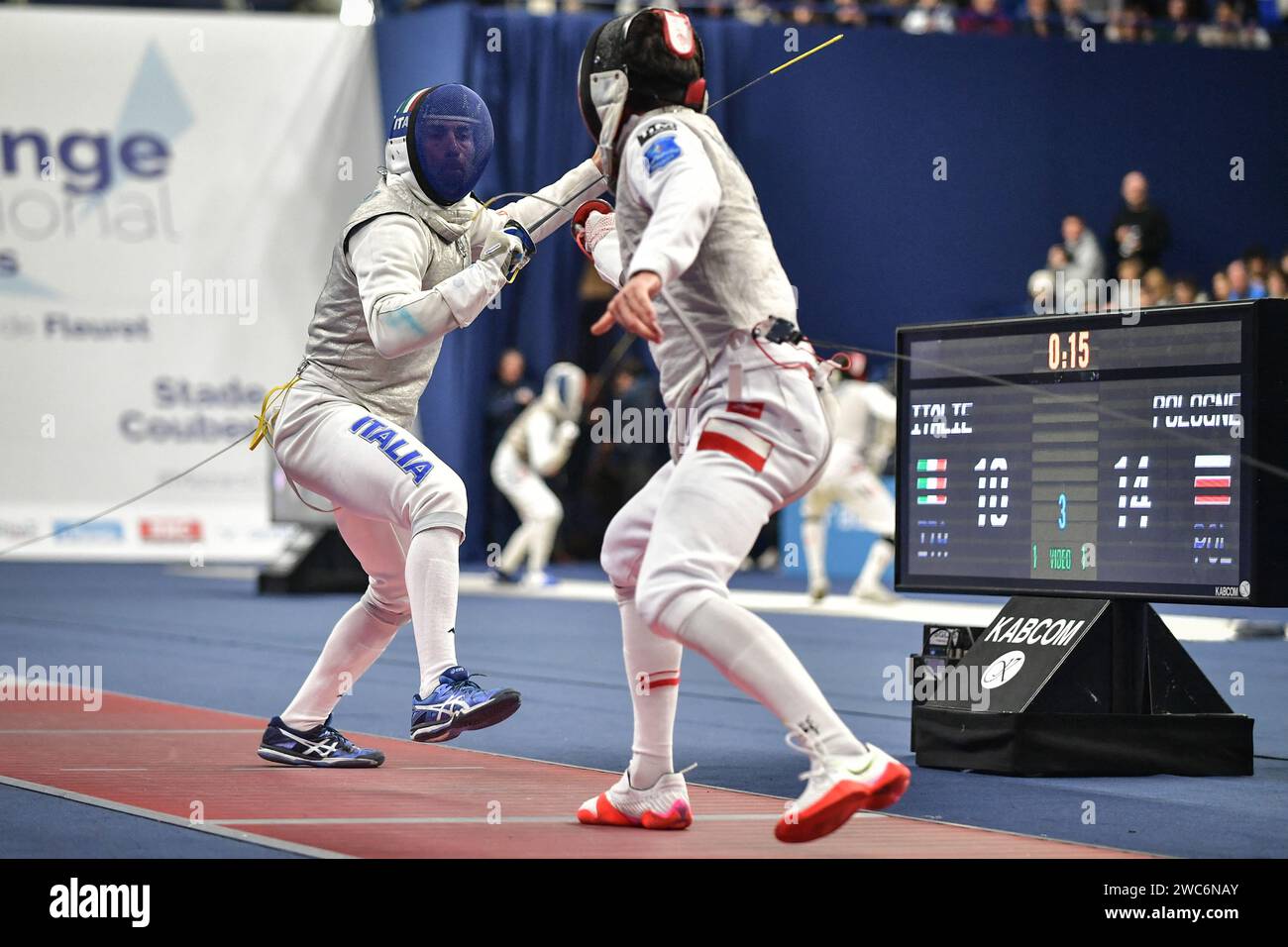 Italy's foilist ALESSIO FOCONI (L) competes against Poland's foilist ...