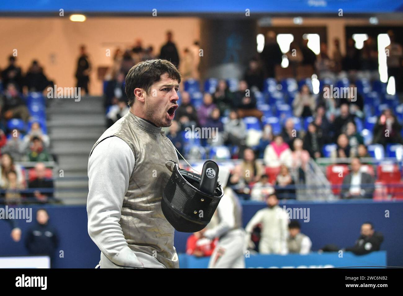 France's foilist MAXIME PAUTY celebrates winning during the quarter ...