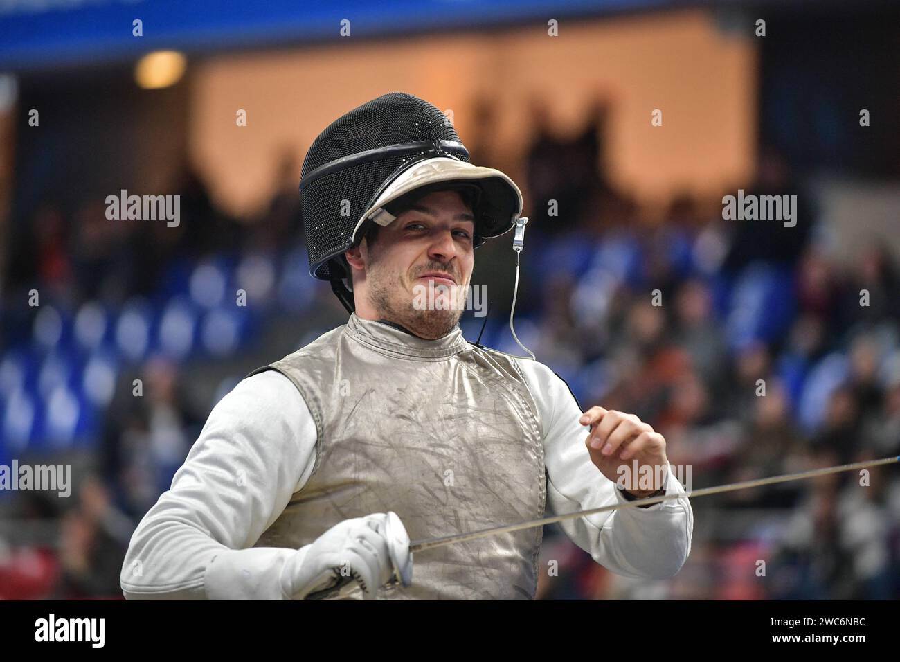 France's foilist MAXIME PAUTY reacts during the quarter-finals of the Mazars Challenge ...