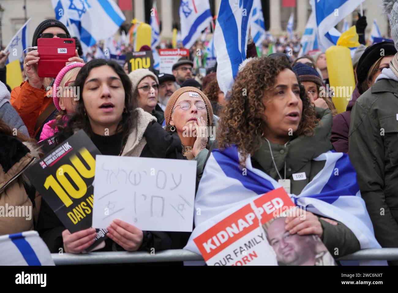 The crowd during a pro-Israel rally in Trafalgar Square, London ...