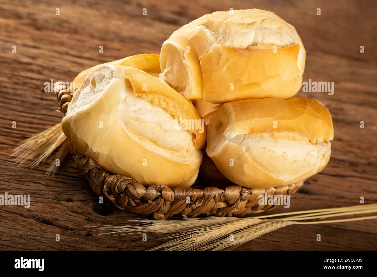 Basket with French breads. French bread, traditional brazilian bread ...