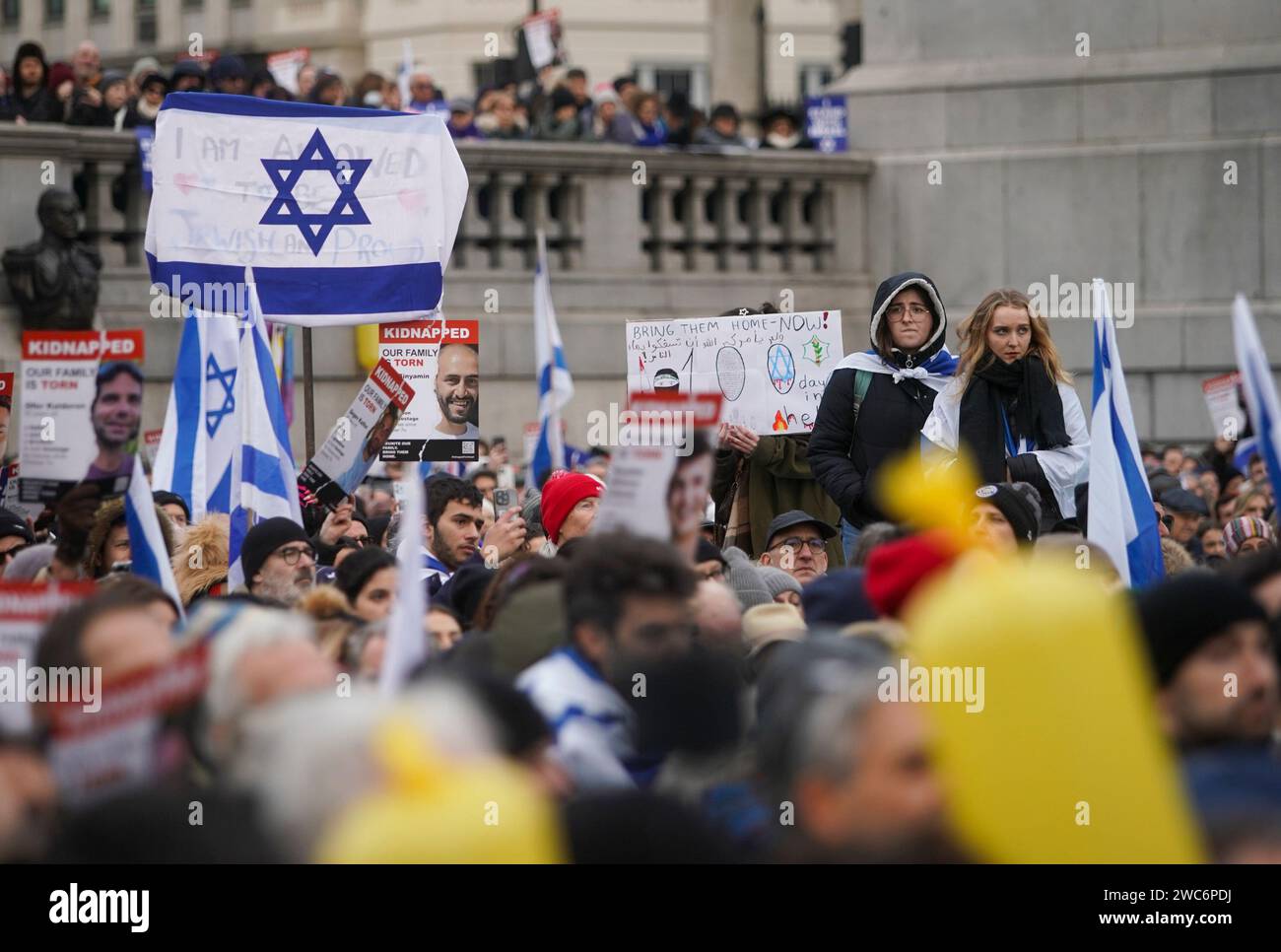 The crowd during a pro-Israel rally in Trafalgar Square, London ...