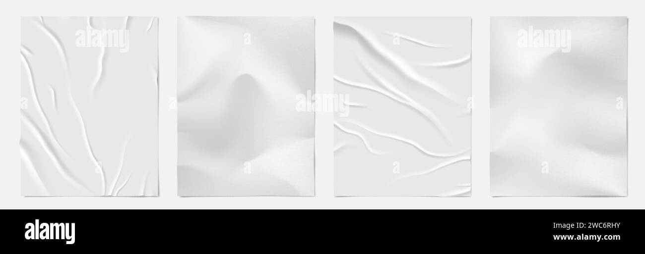 Paper poster. Wrinkle mockup effect, wet old plastic glued wall, old ...