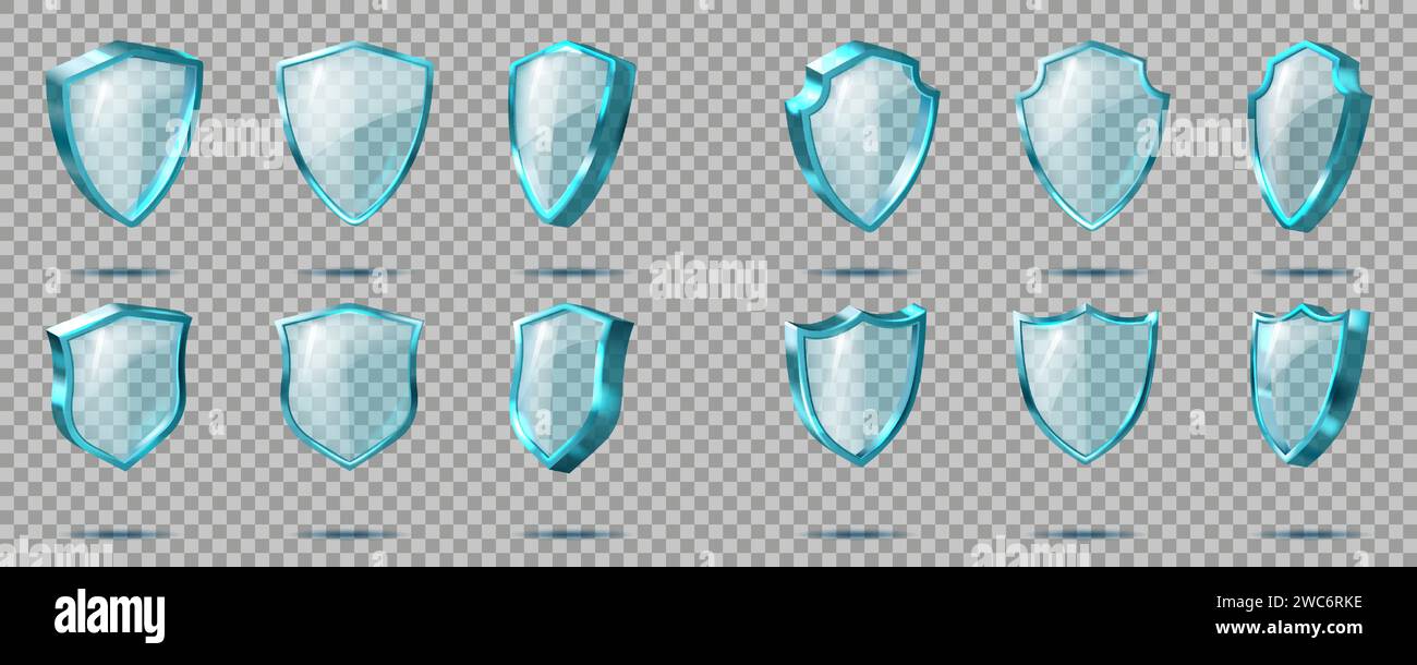 3d shield. Clean protect secure, glass silver isolated heraldic element ...