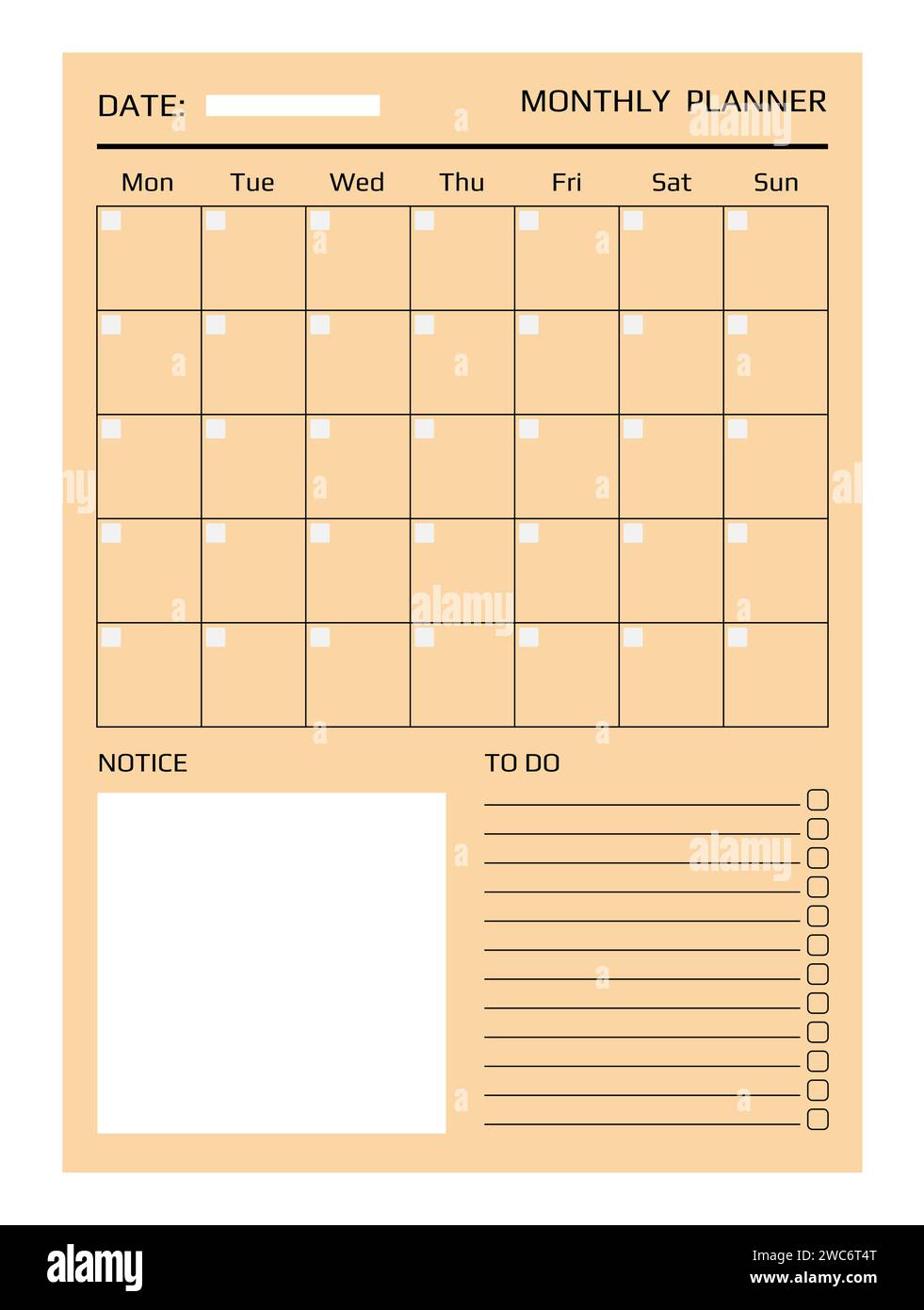 Planner page. Monthly organizer, notice and to do list. Paper sheet for ...
