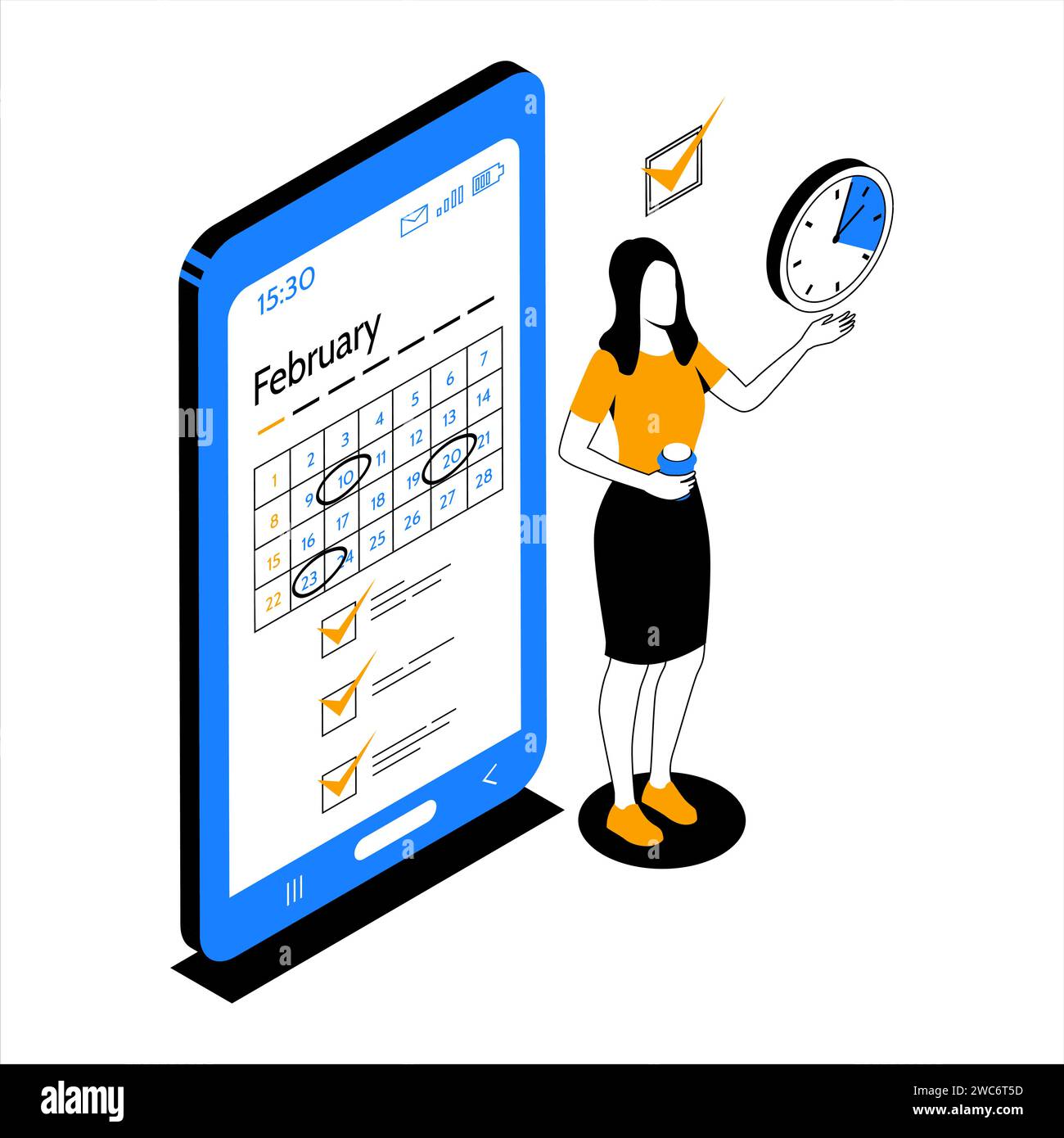 Time management. People organize productive workflow and effective agenda schedule. Month ...