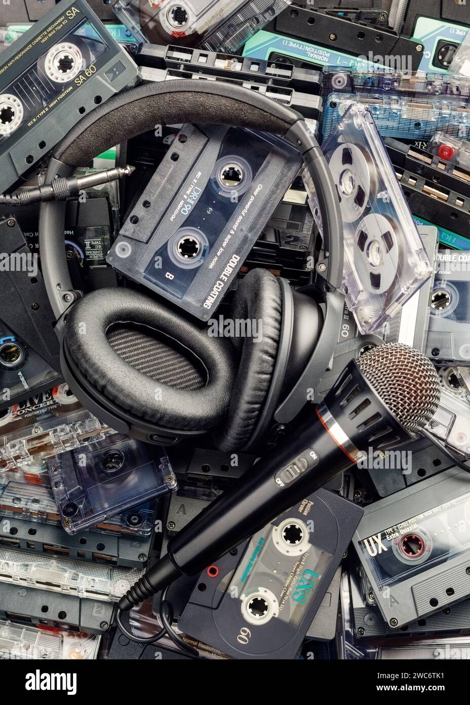 A pile of vintage, analog audio equipment. Vertical photo Stock Photo ...