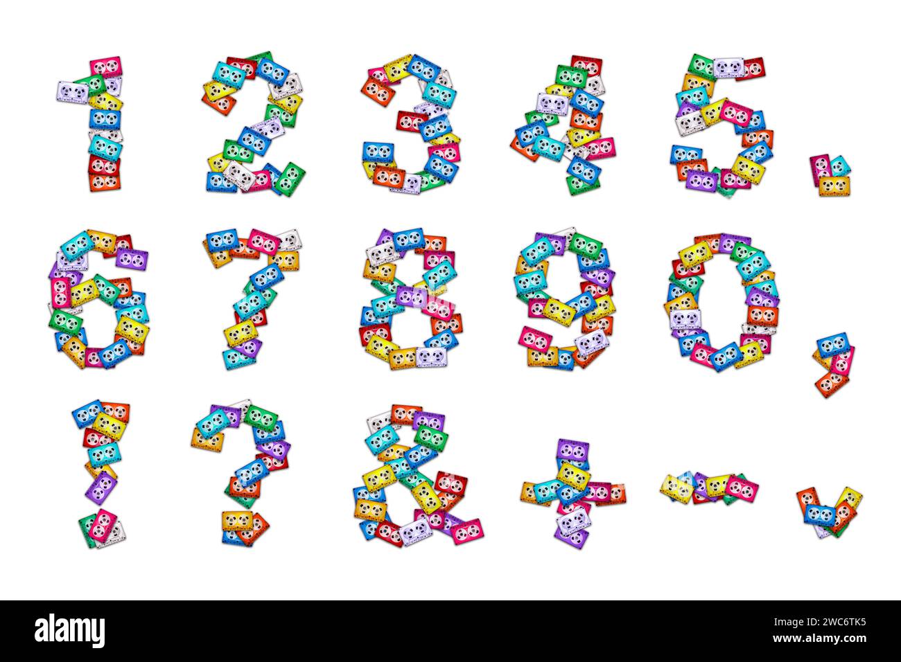 Arabic numbers and symbols alphabet arranged from colorful audio ...