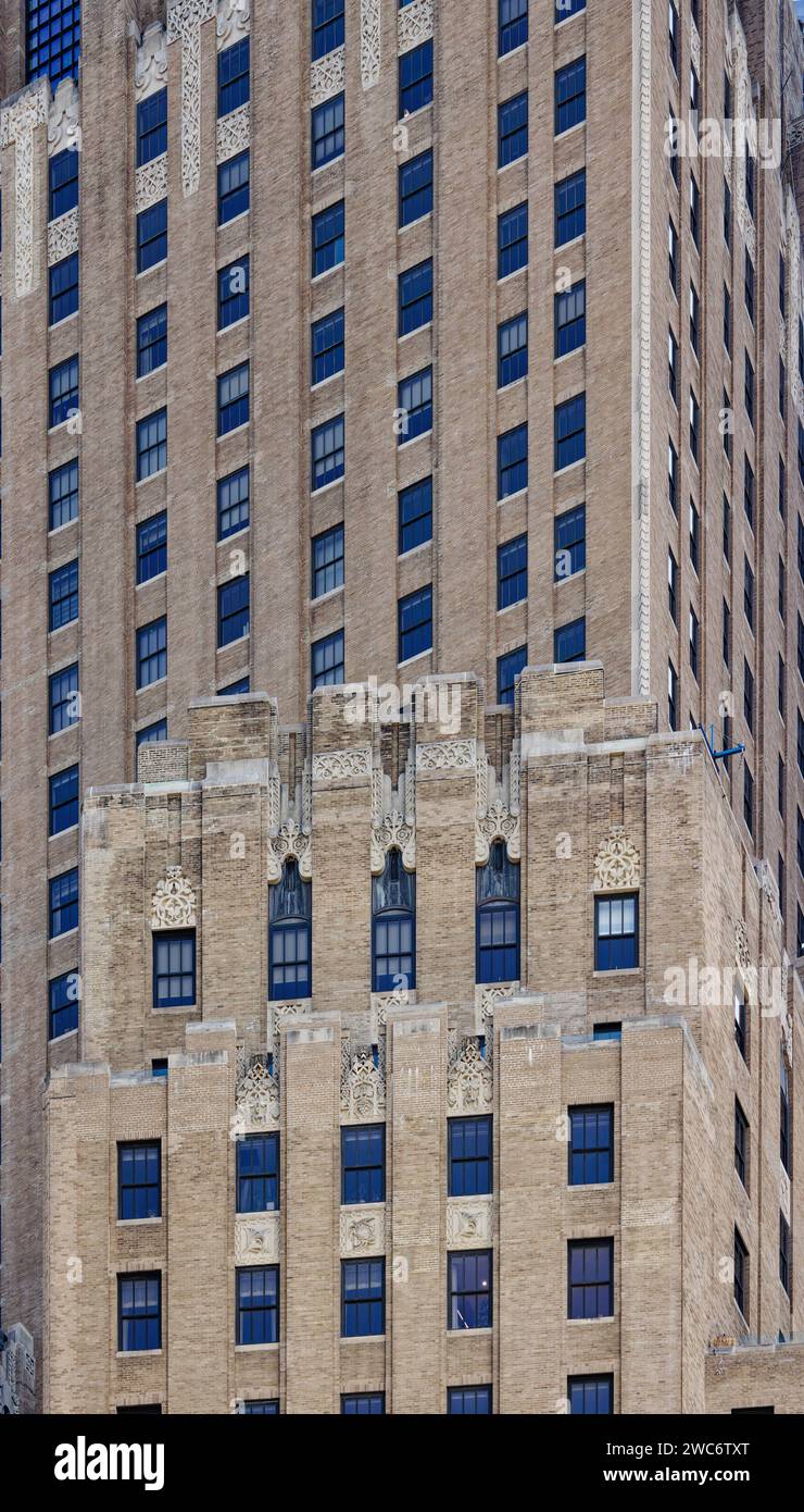 Barclay-Vesey Building’s polychrome brick façade is decorated in carved ...