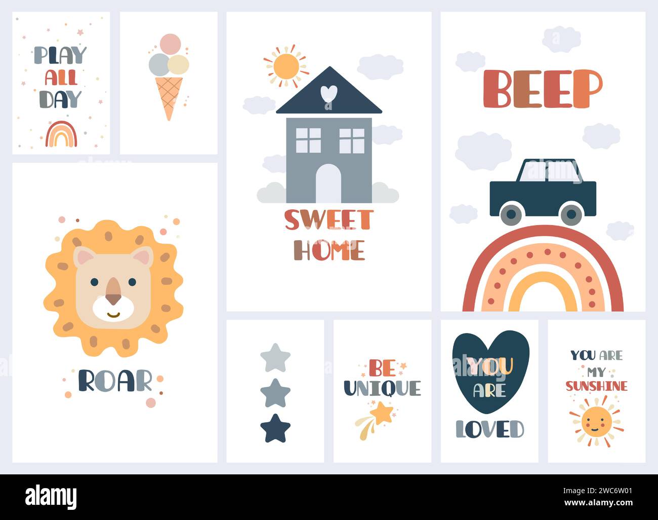 Cute baby prints. Boho animals, bear or lion and rainbow for boy ...