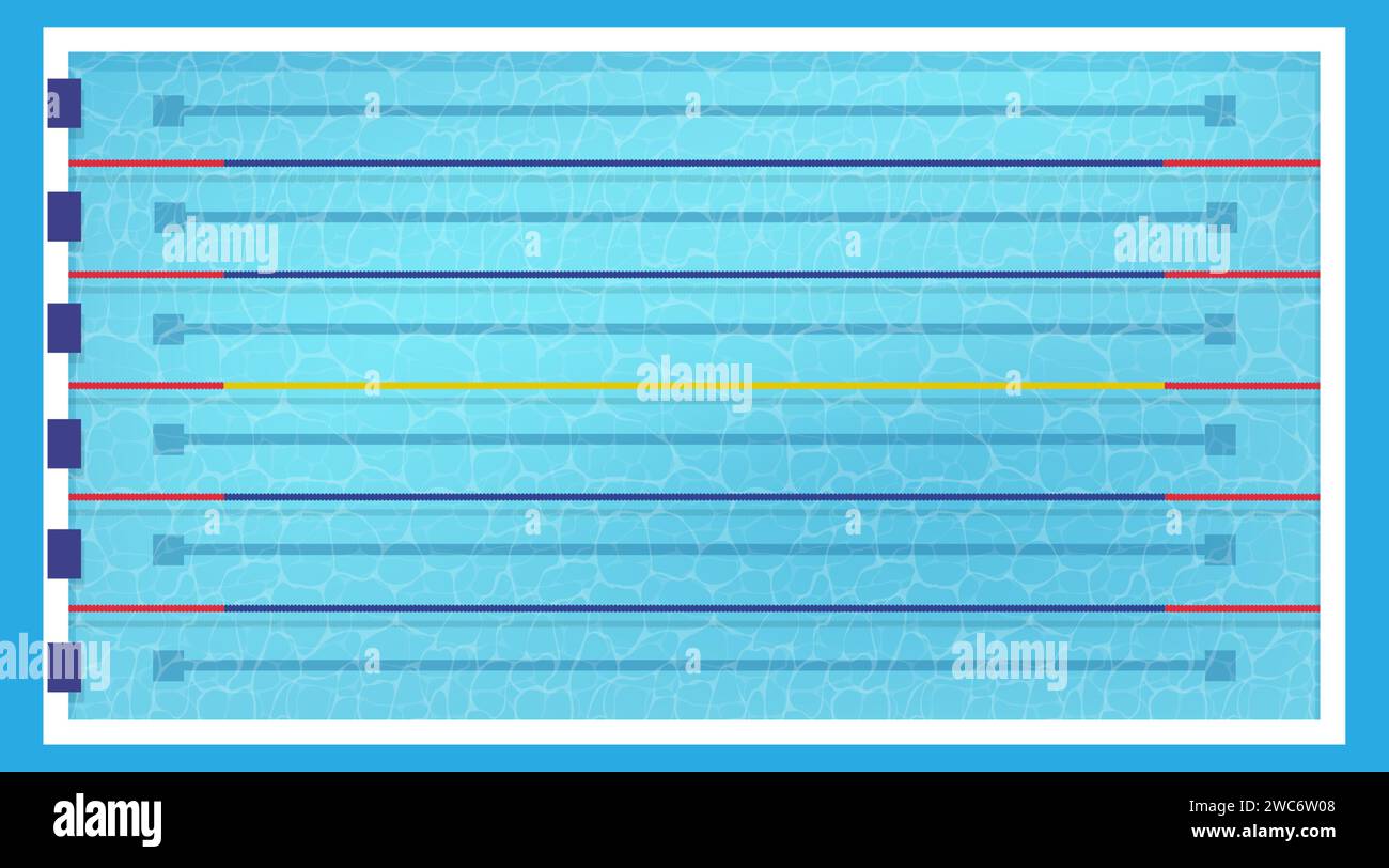 Swimming pool. Blue water lane for competition. Top view. Summer sport ...
