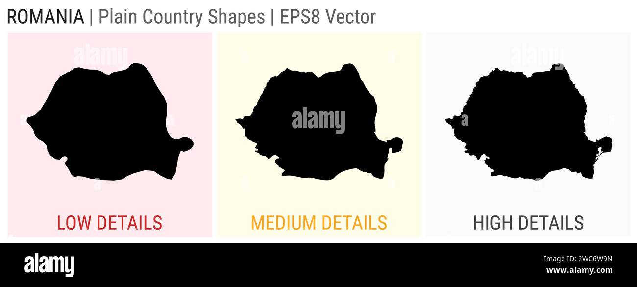 Romania - plain country shape. Low, medium and high detailed maps of ...