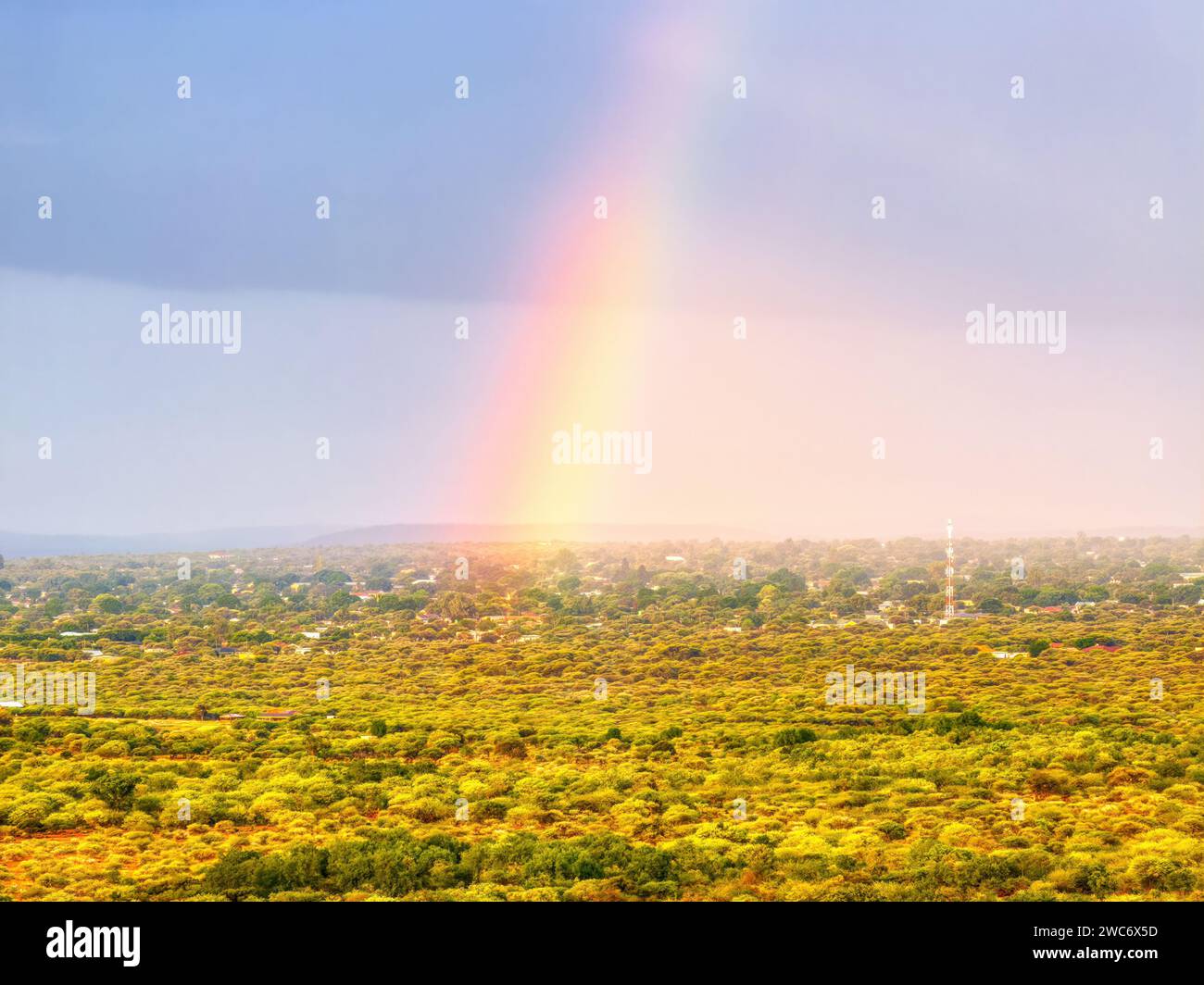 aerial view of a rainbow after the rain, african village Stock Photo ...