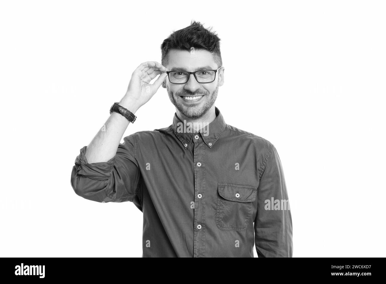 portrait of happy entrepreneur man isolated on white background ...