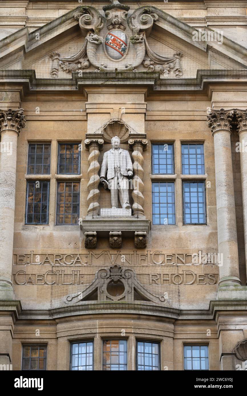 Cecil Rhodes statue above the doorway of Oriel Colleges, Cecil Rhodes building, High Street ...