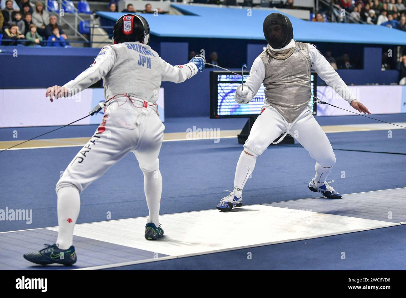 Paris, France. 14th Jan, 2024. France's foilist MAXIME PAUTY (R ...