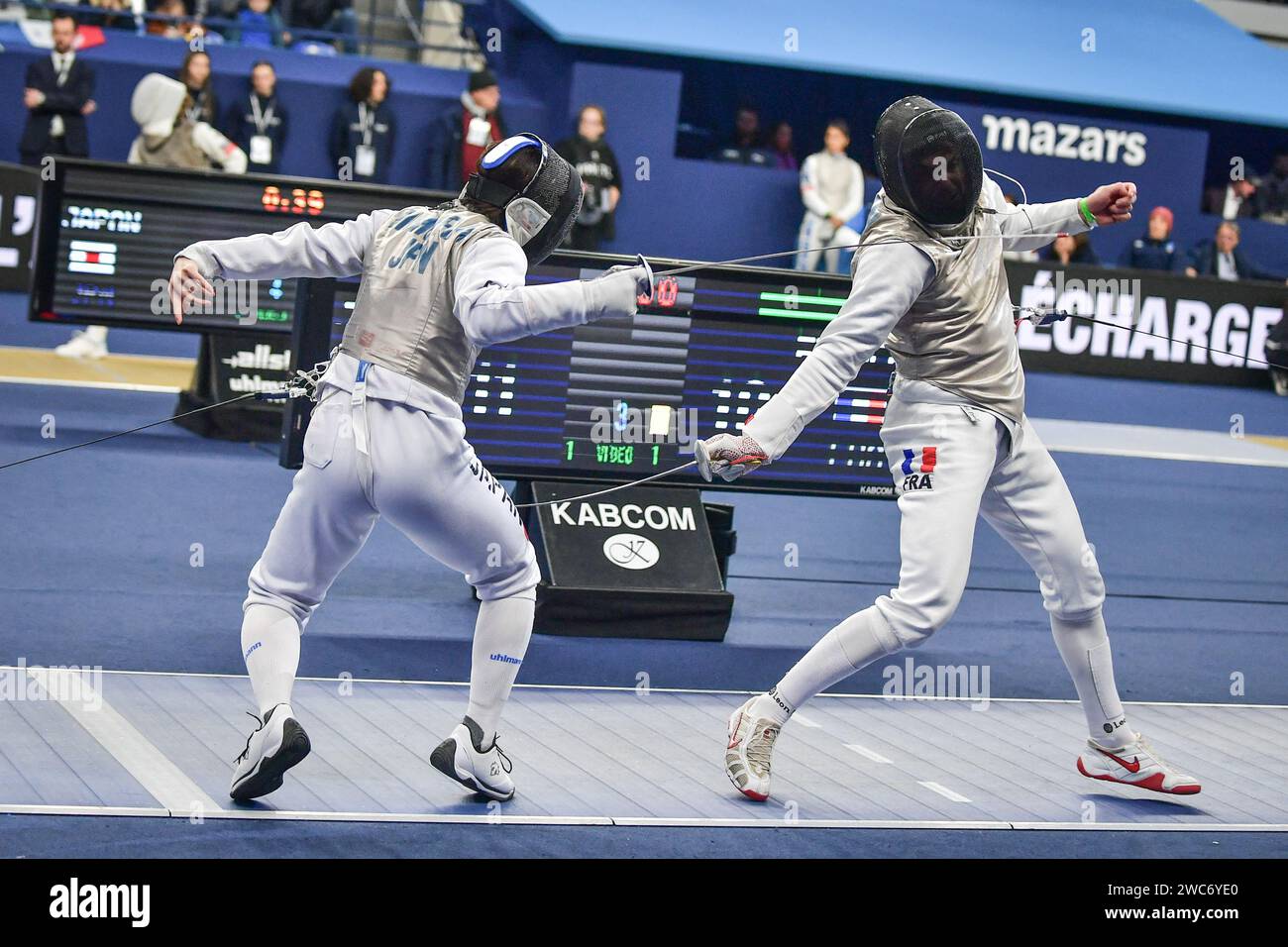 Paris, France. 14th Jan, 2024. France's foilist RAFAEL SAVIN (R ...