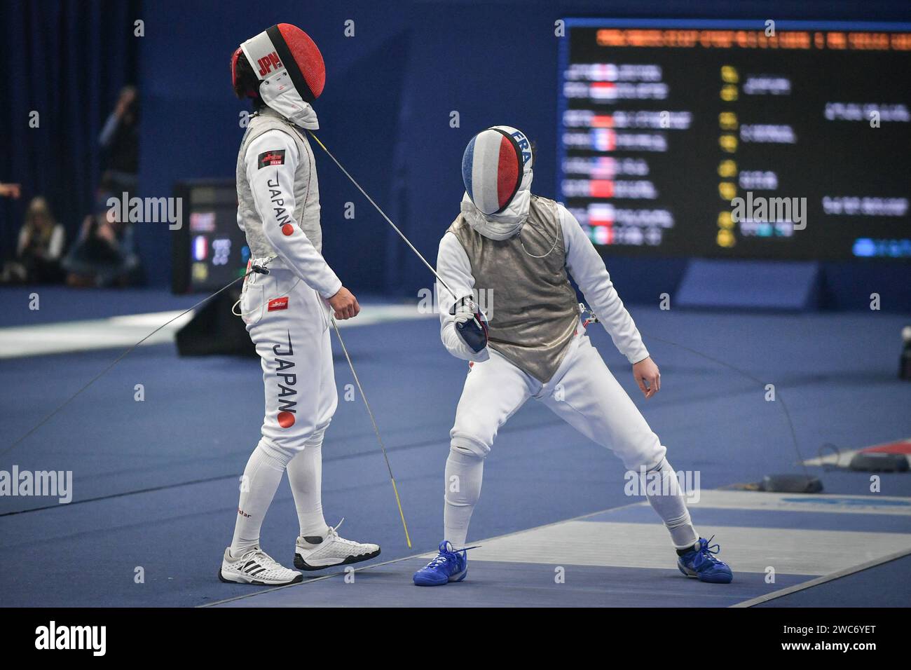 Paris, France. 14th Jan, 2024. France's foilist MAXIMILIEN CHASTANET (R ...