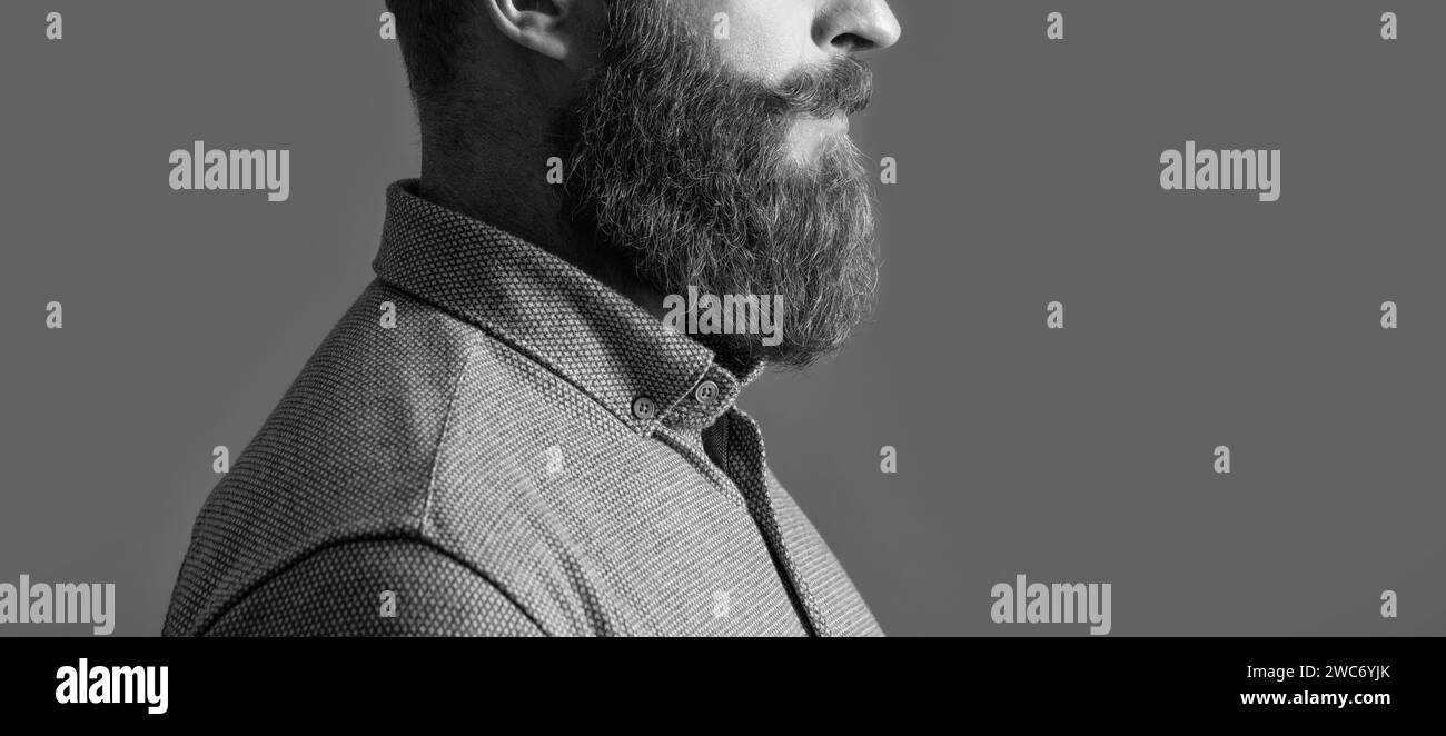 Man crop view with beard profile. Unshaven face with red beard and ...