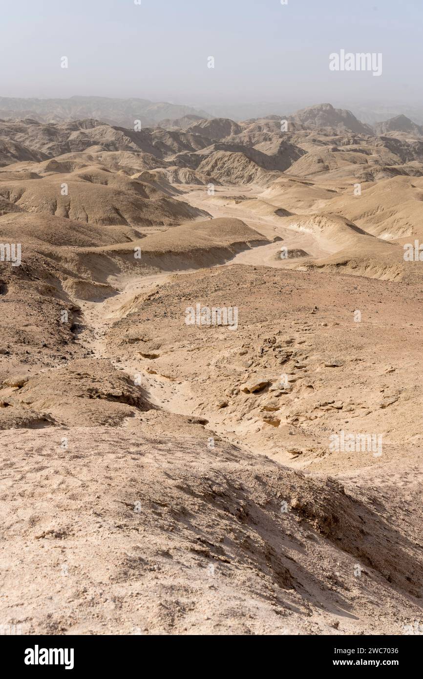 aerial landscape with worn slopes at Moonlandscape desert, shot in ...