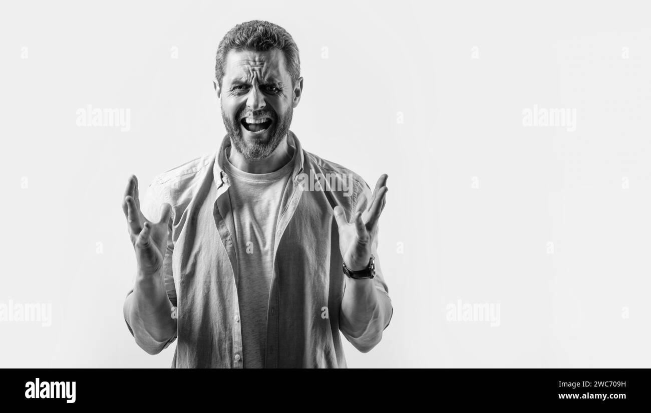 frustrated man express frustration in studio, copy space. photo of ...