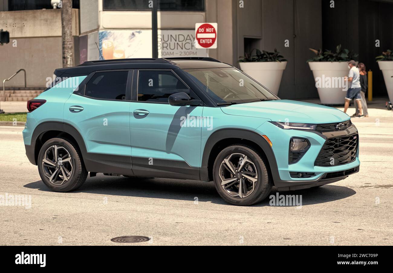 Miami Beach, Florida USA - April 15, 2021: blue chevrolet trailblazer ...