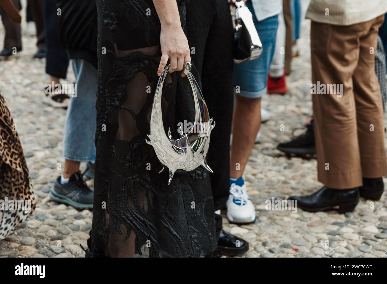 Isabelle Chaput from Young Emperors outside Alberta Ferretti show ...