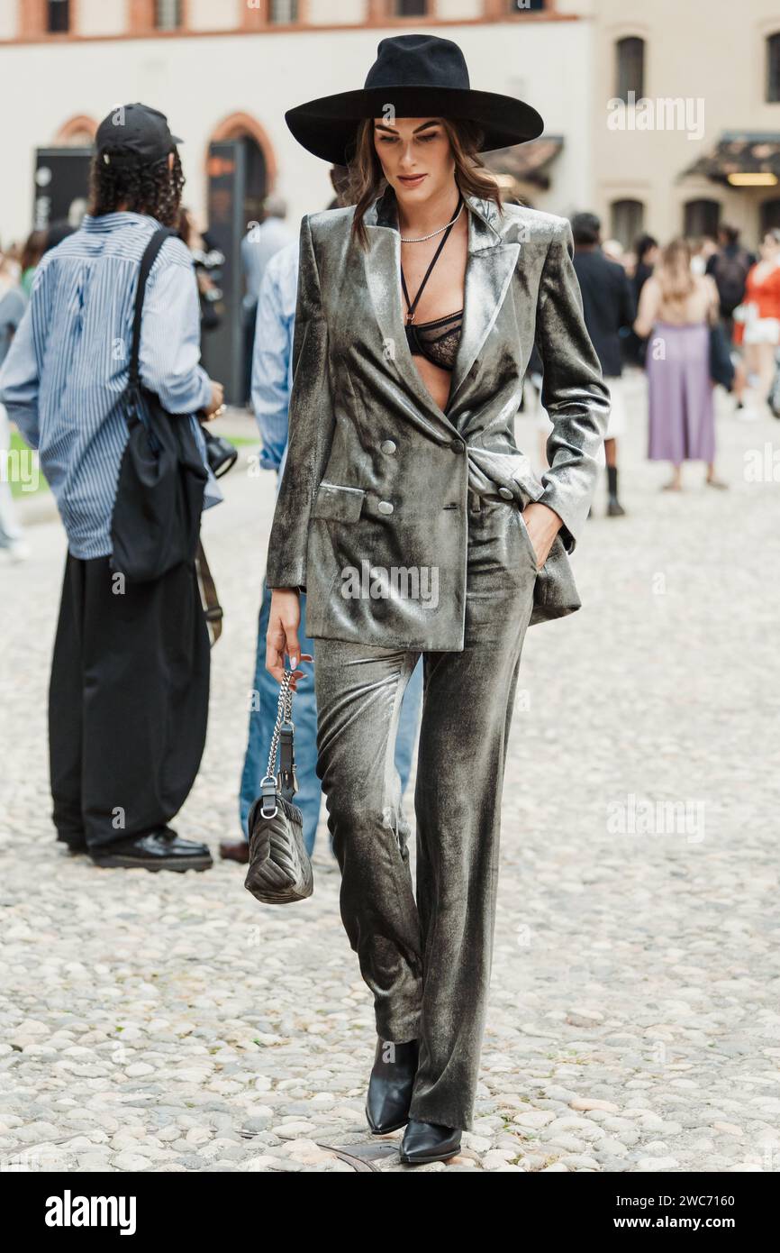 Francesca Sofia Novello outside Alberta Ferretti show during Milan Fashion Week Womenswear ...