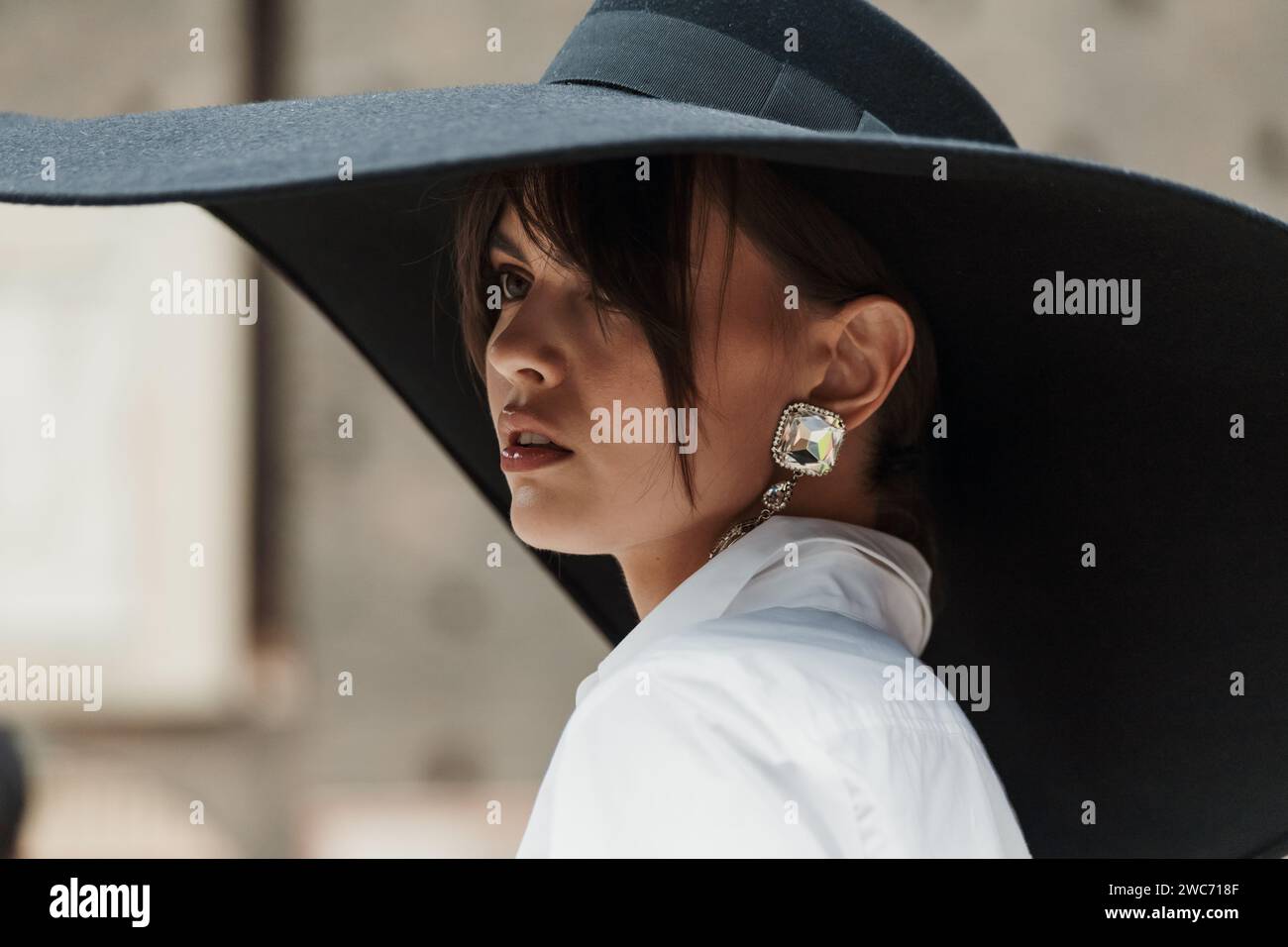 Vladislava Evtushenko outside Alberta Ferretti show during Milan ...