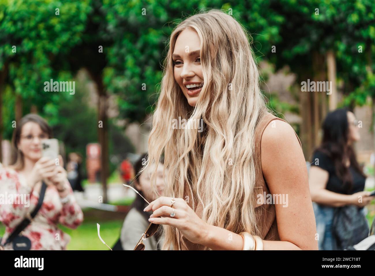 Dutch top model Romee Strijd outside Alberta Ferretti show during Milan ...