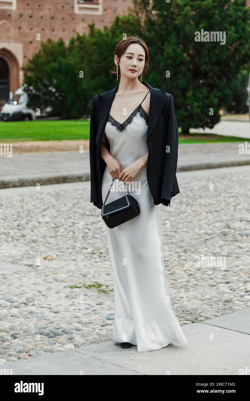 Li Chun outside Alberta Ferretti show during Milan Fashion Week ...