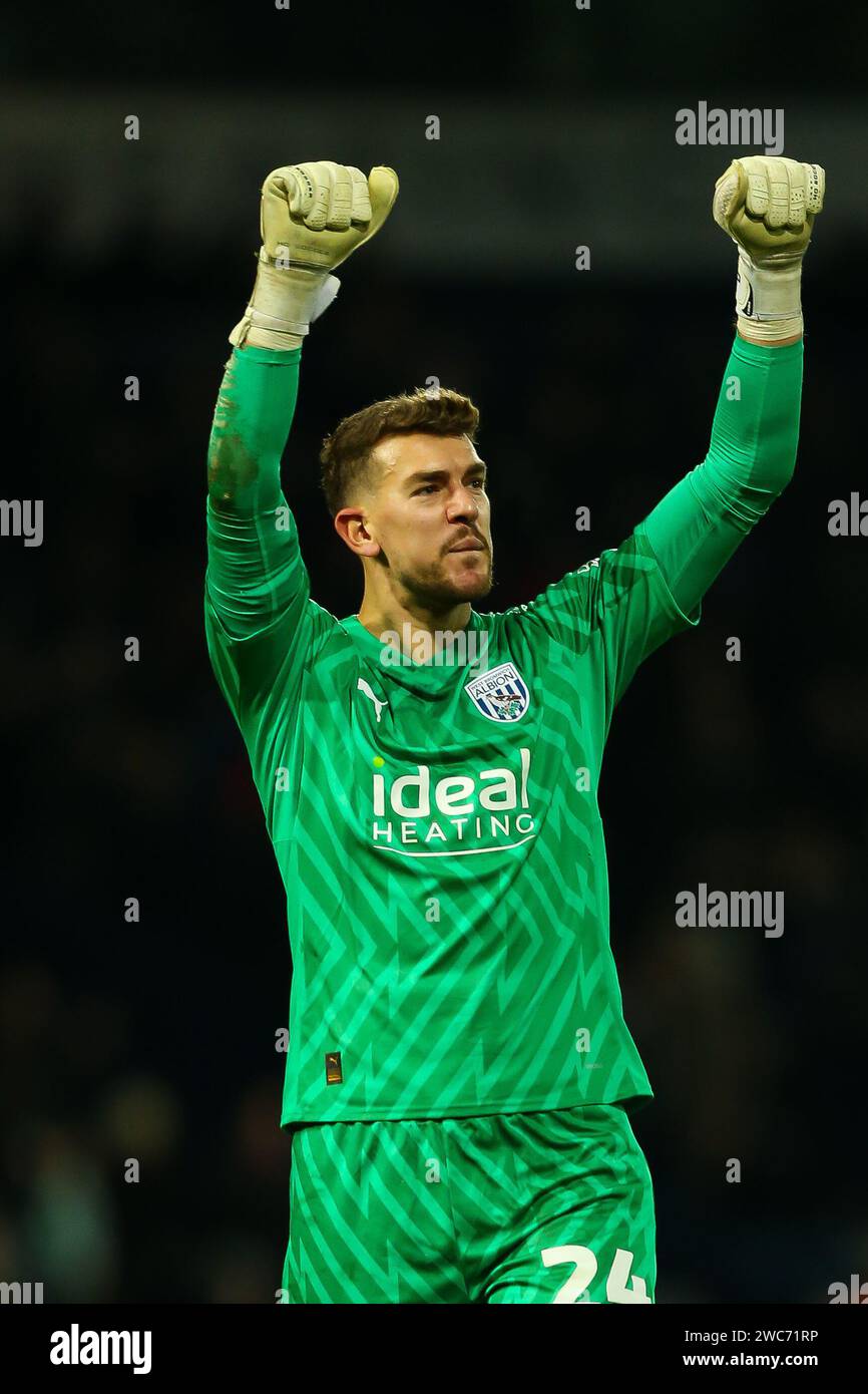 West Bromwich Albion goalkeeper Alex Palmer celebrates during the Sky ...