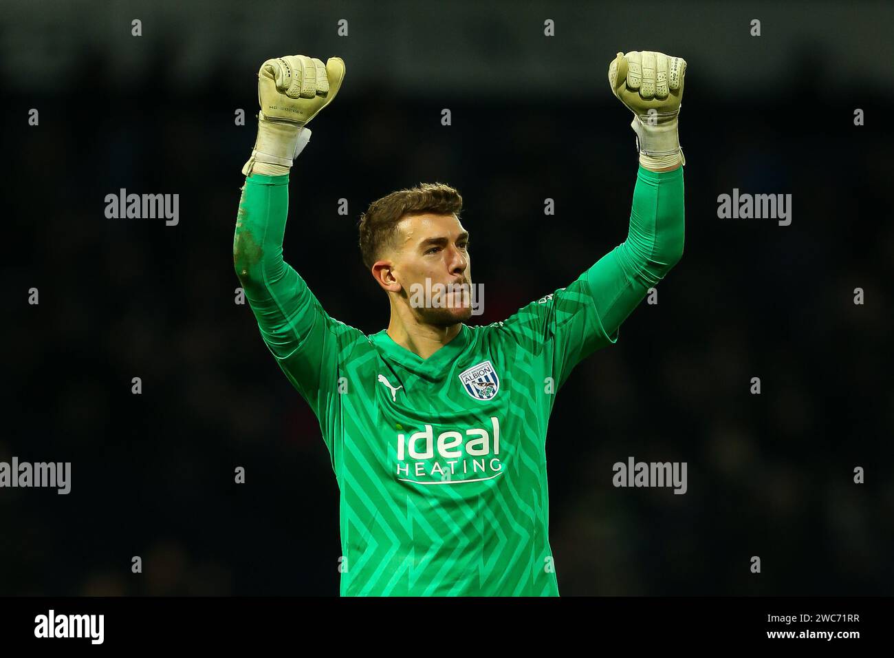 West Bromwich Albion goalkeeper Alex Palmer celebrates during the Sky ...