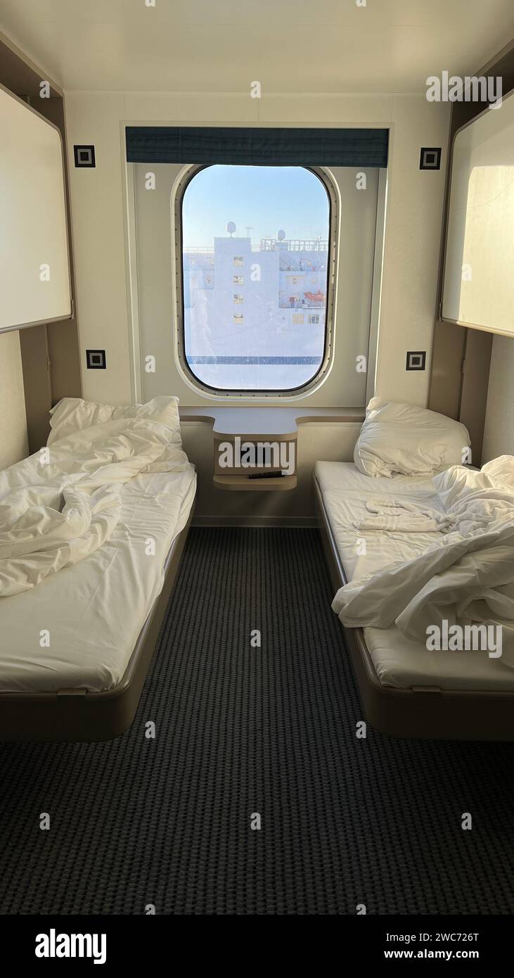 a minimalist hotel room on a Norwegian ferry Stock Photo - Alamy