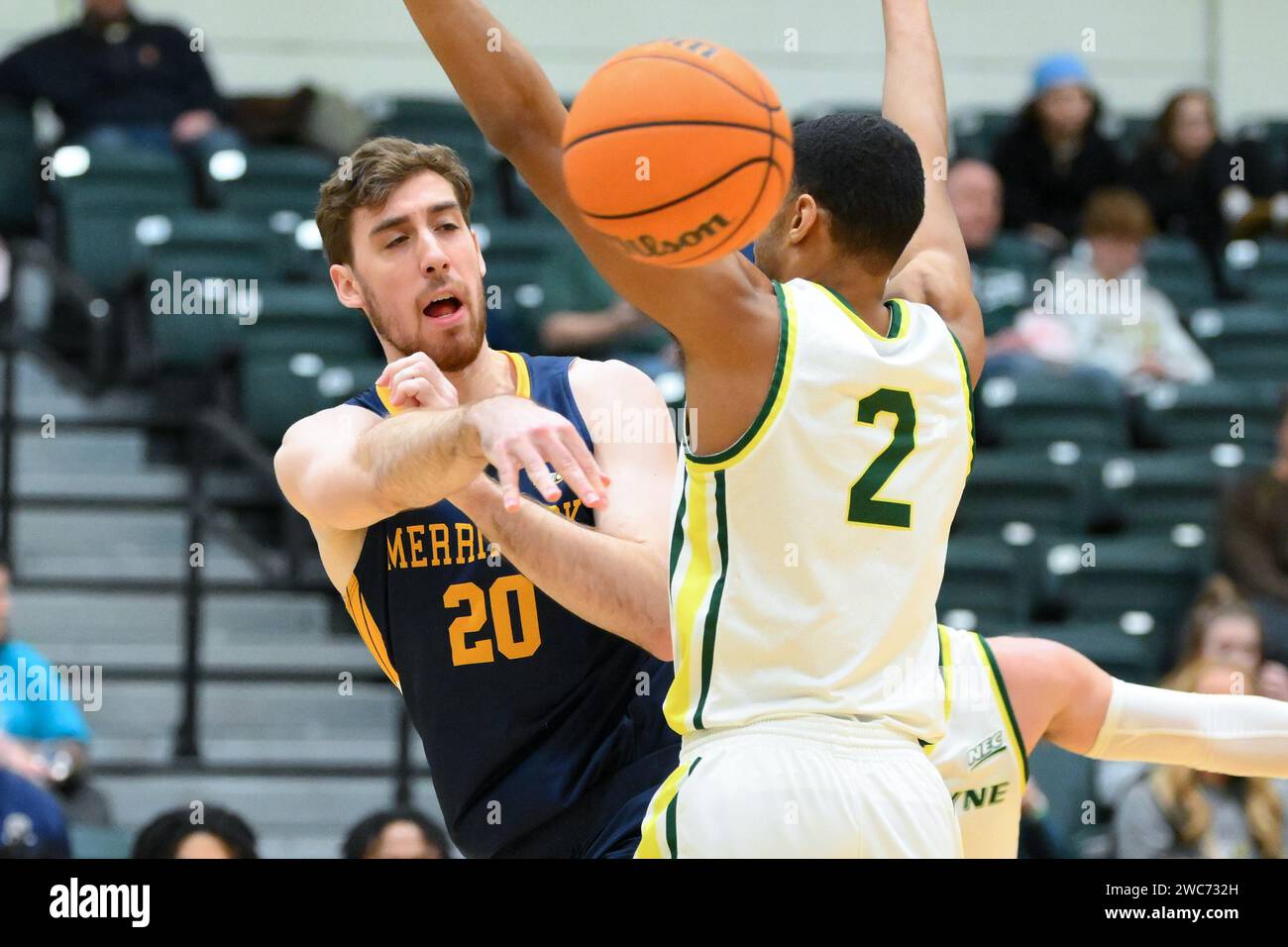 Syracuse, NY, USA. 13th Jan, 2024. Merrimack Warriors forward Jacob O ...