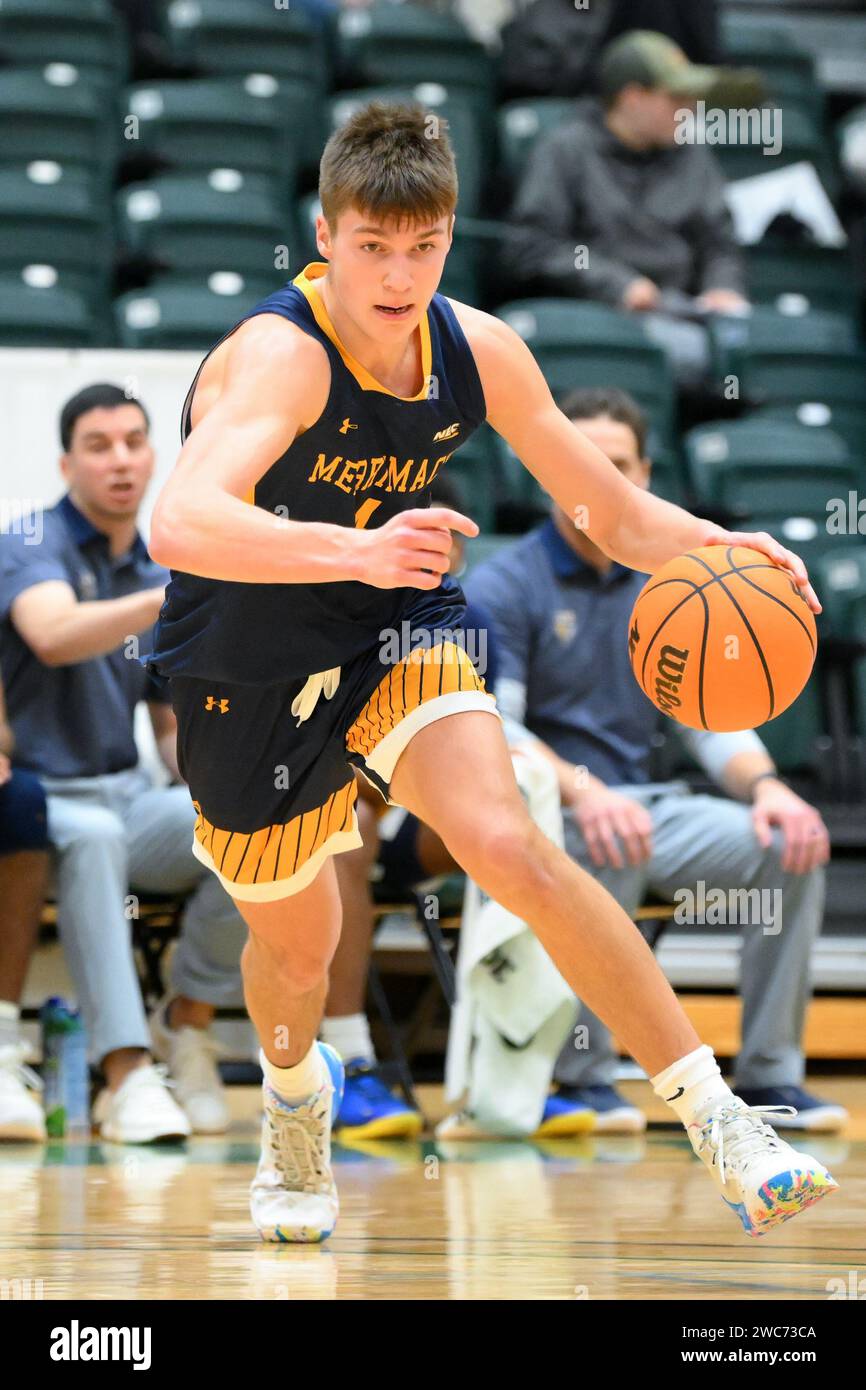 Syracuse, NY, USA. 13th Jan, 2024. Merrimack Warriors guard Jordan ...