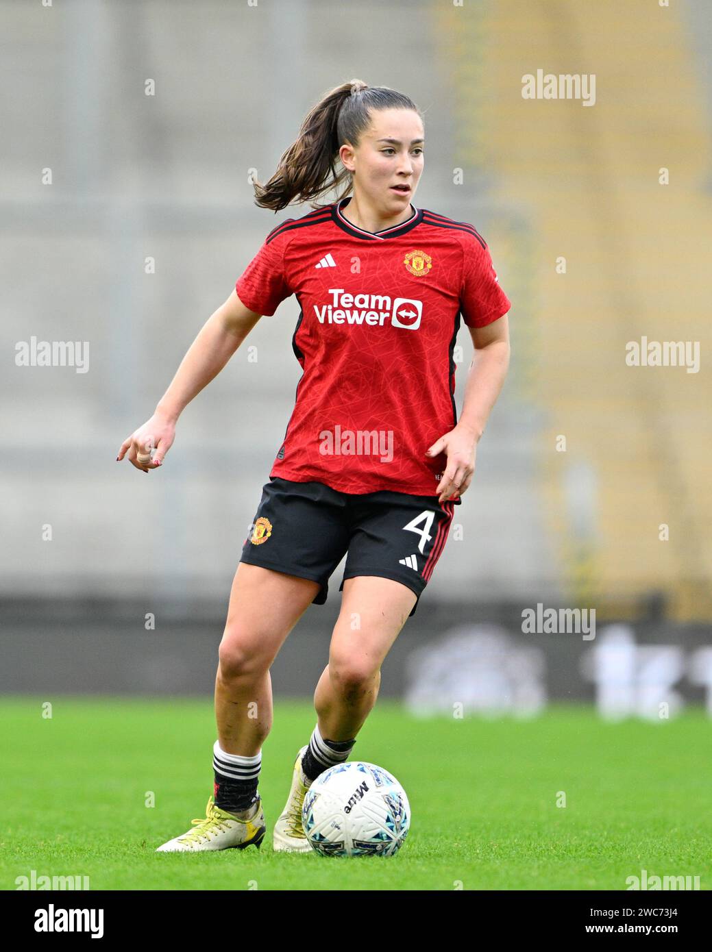 Leigh, UK. 14th Jan, 2024. Maya Le Tissier of Manchester United Women ...