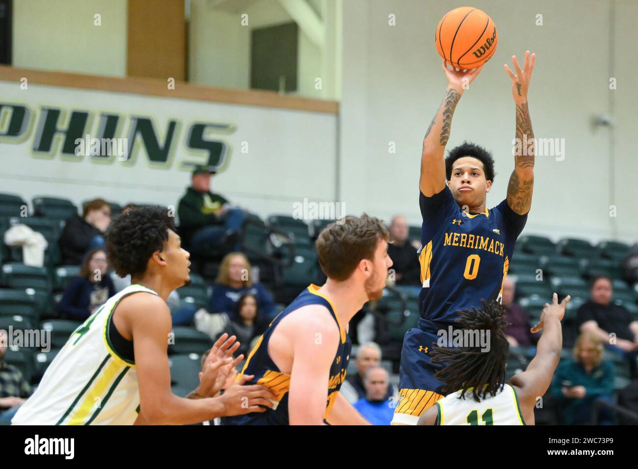 Syracuse, NY, USA. 13th Jan, 2024. Merrimack Warriors guard Adam Clark ...
