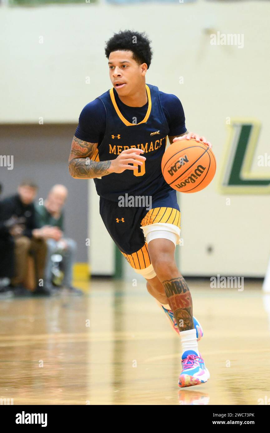 Syracuse, NY, USA. 13th Jan, 2024. Merrimack Warriors guard Adam Clark ...