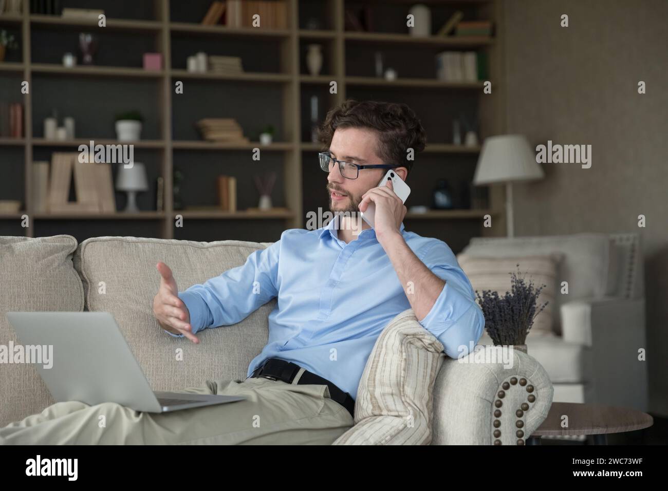 Phone talk man answering call hi-res stock photography and images - Alamy