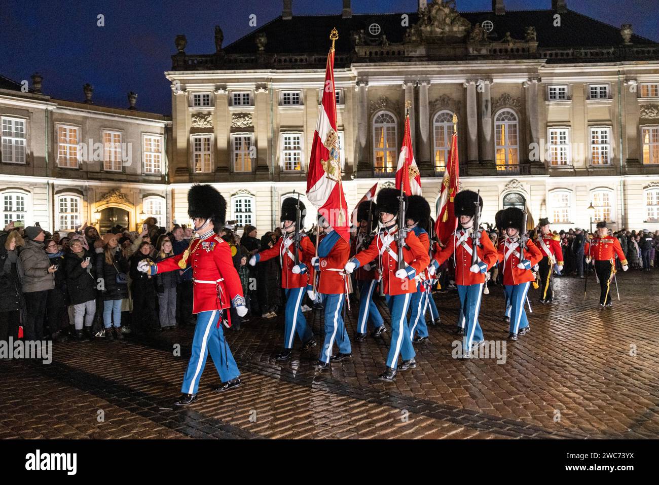 The transfer of the royal banners at Amalienborg Castle in Copenhagen ...