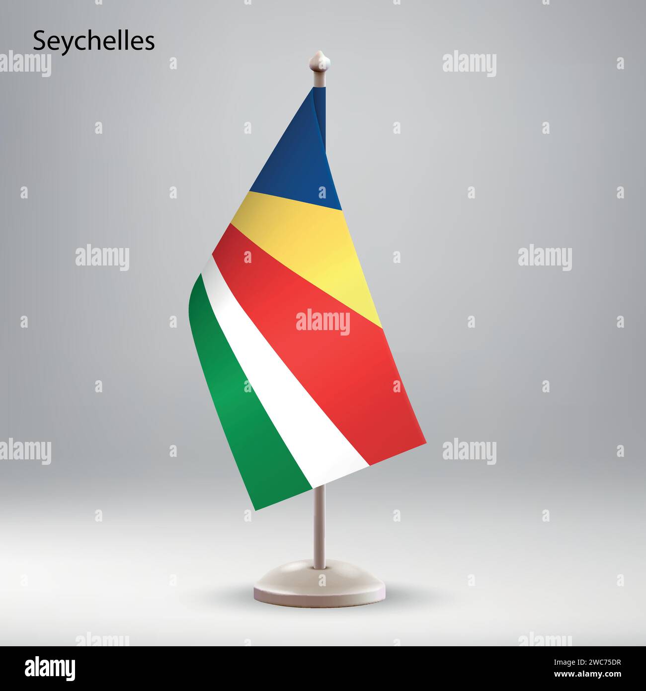 Flag of Seychelles hanging on a flag stand. Usable for summit or ...