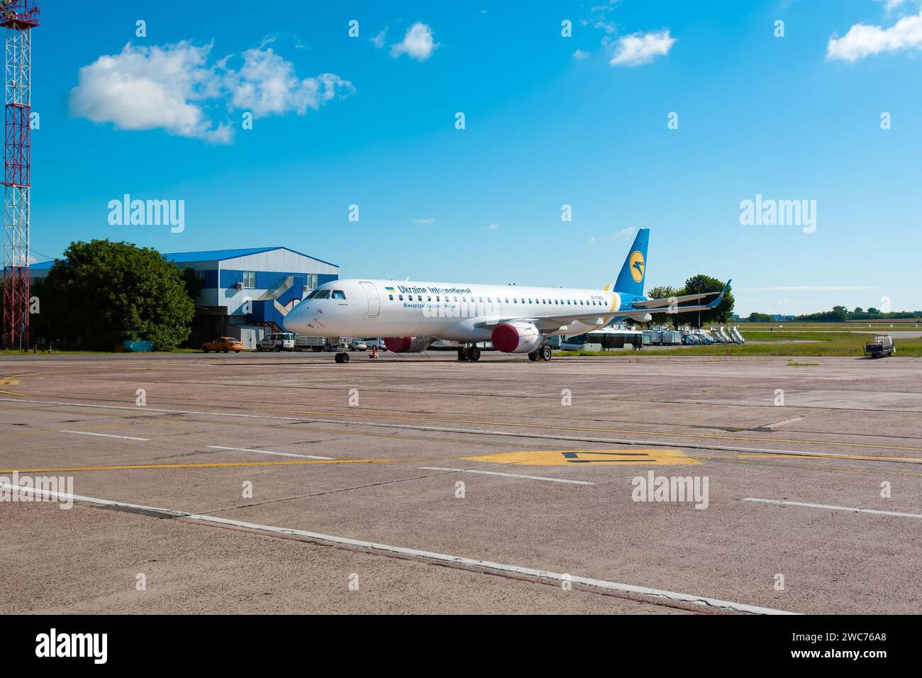 Boryspil, Ukraine - August 13, 2020: Airplane Embraer E195 of Ukraine ...
