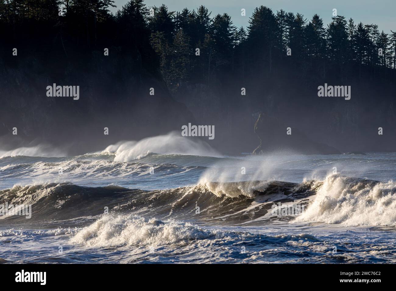 WA23981-00...WASHINGTON - Spindrift on wind blown waves near James ...