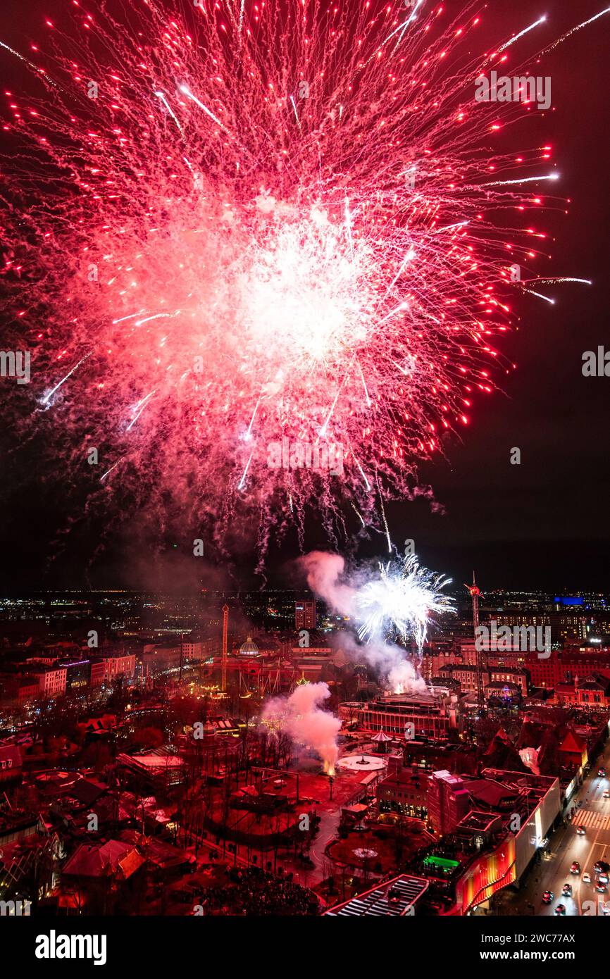 Copenhagen, Denmark. 14th Jan, 2024. Festive fireworks in Tivoli as ...