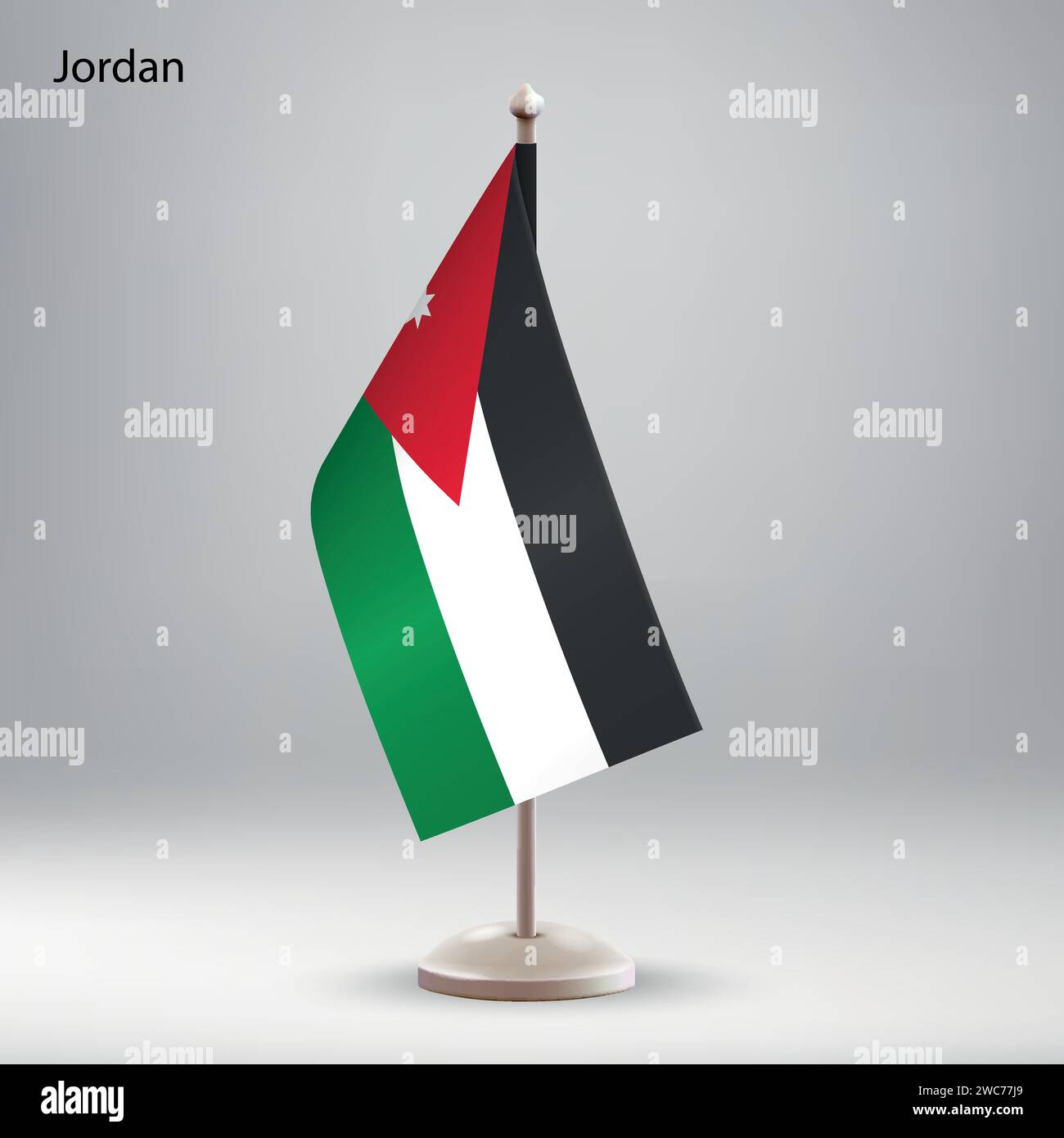 Flag of Jordan hanging on a flag stand. Usable for summit or conference ...