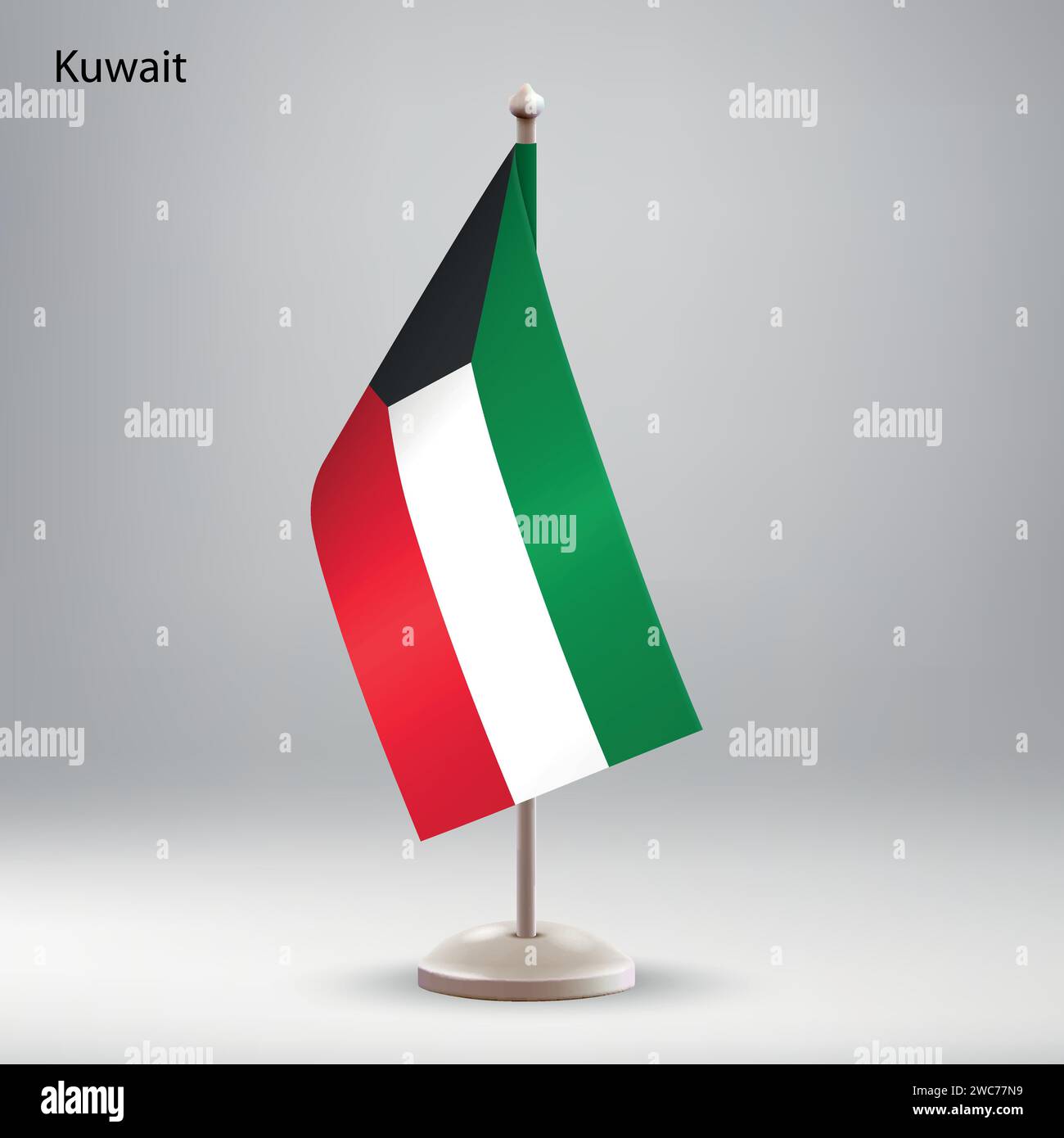 Flag of Kuwait hanging on a flag stand. Usable for summit or conference ...