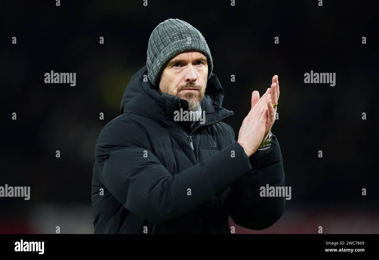 Manchester United manager Erik ten Hag applauds the fans after the ...